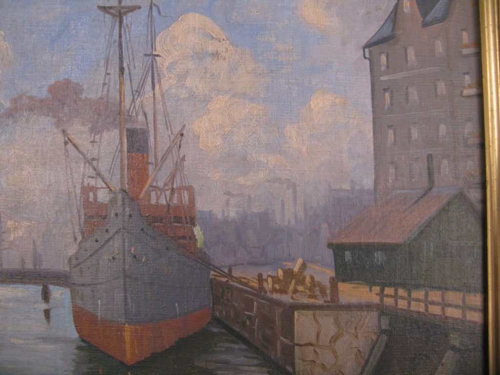 Boston Harbor WPA oil on canvas Painting at 1stDibs