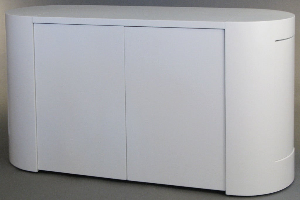 Vintage Oval White Lacquered Storage Cabinet at 1stDibs