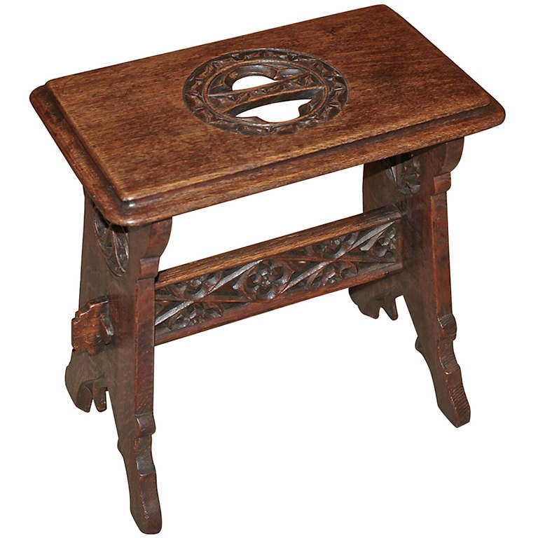 English Oak Gothic Revival Stool at 1stDibs