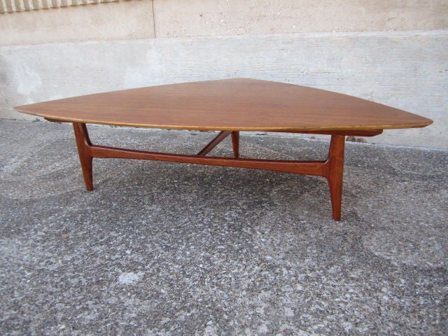 Triangular coffee table by Erwin Lambeth at 1stDibs