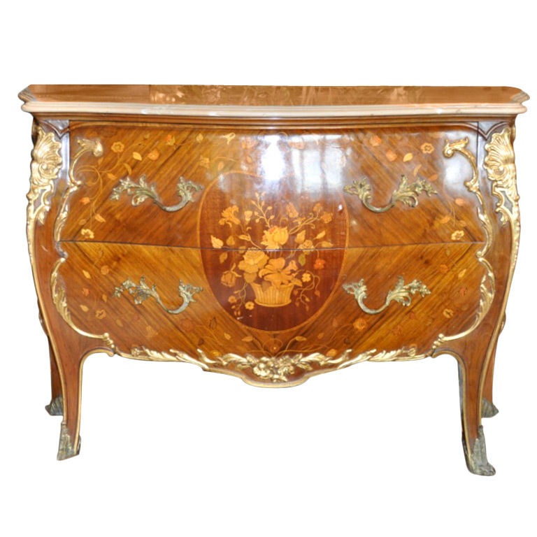 Louis XVI Commode with Marquetry, Gold Leaf and Marble at 1stDibs
