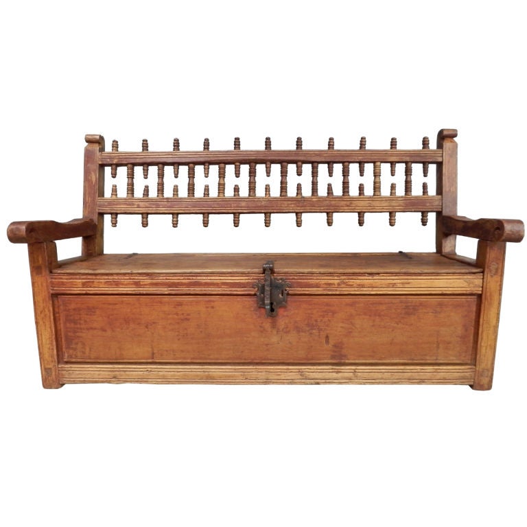 Spanish Colonial Sabino Trunk/Bench at 1stDibs | sabino backed bench