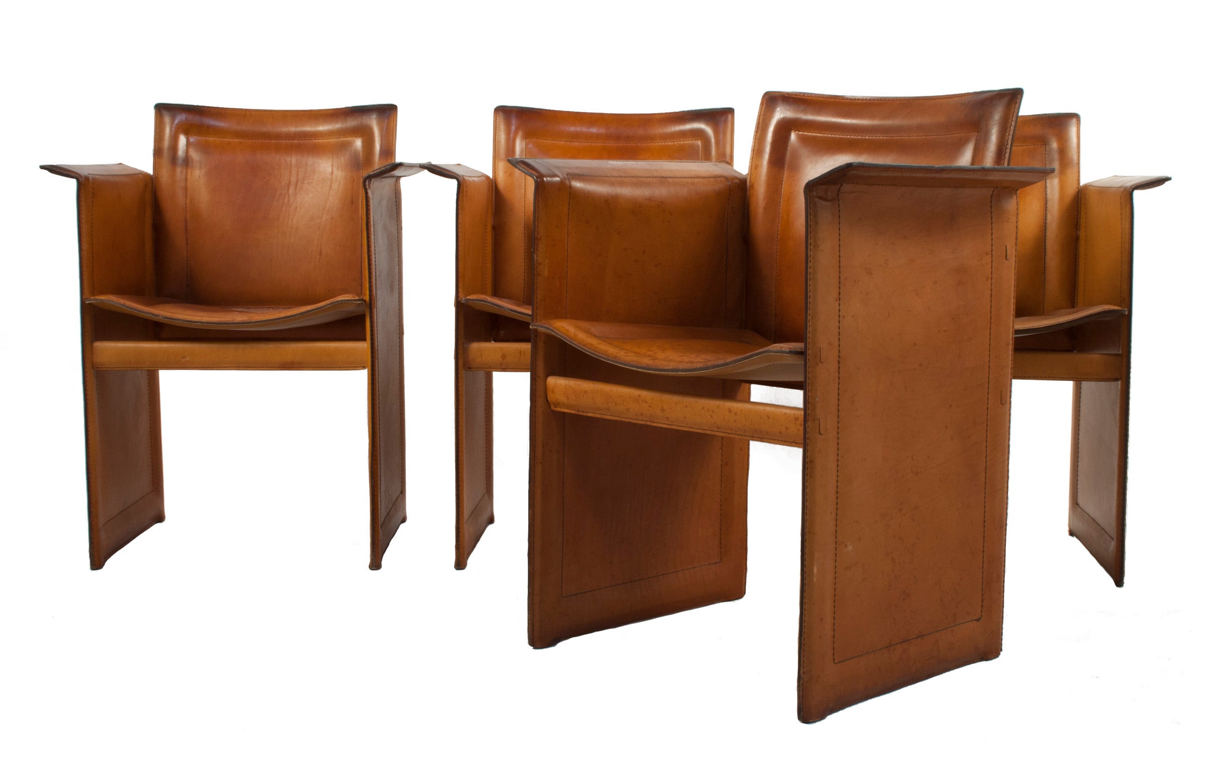 Set of Four Leather Arm Chairs by Mario Bellini at 1stDibs