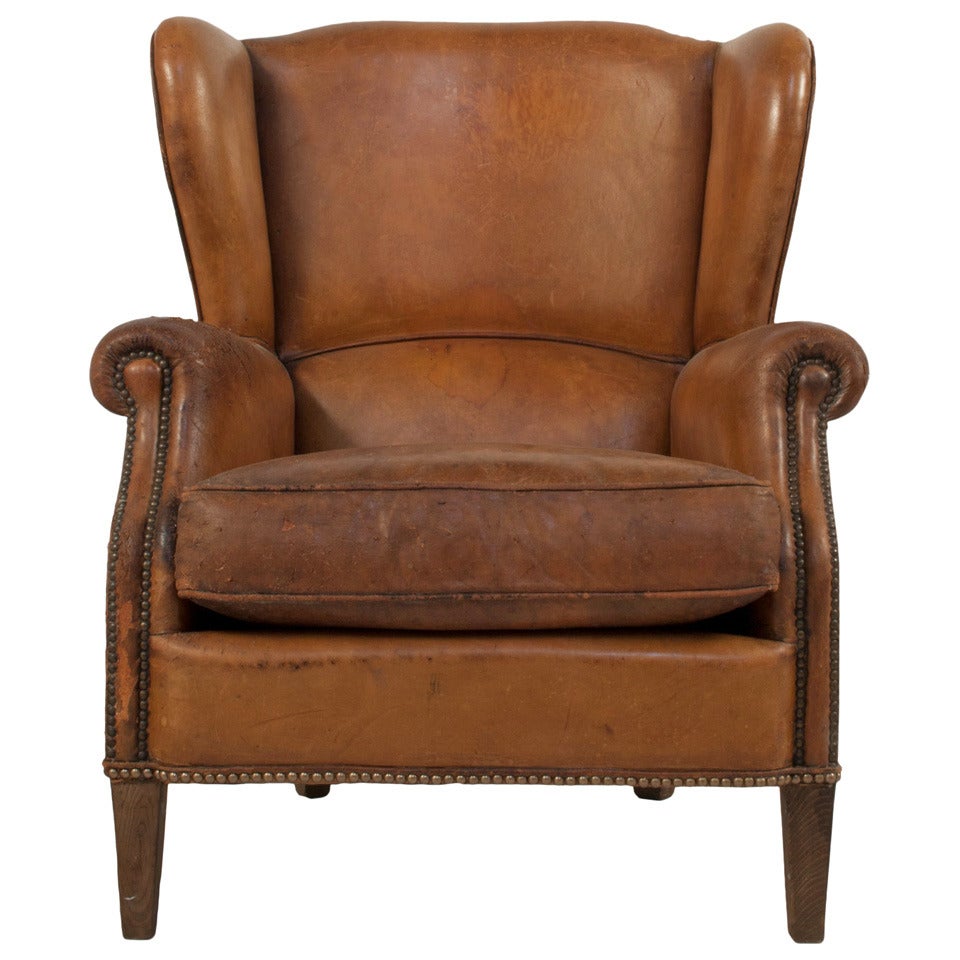 Leather Wingback Chair at 1stDibs