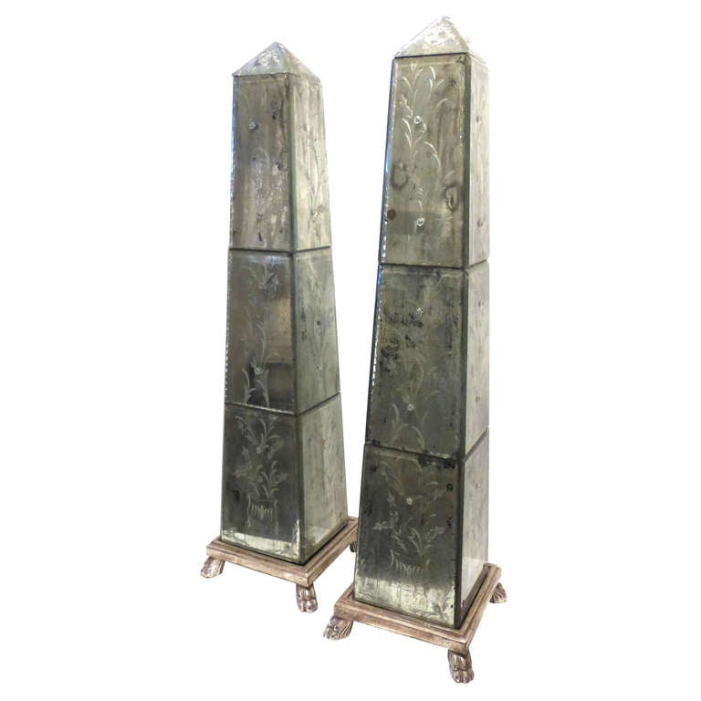 Pair Of Early 20th Century Mirrored Obelisks at 1stDibs