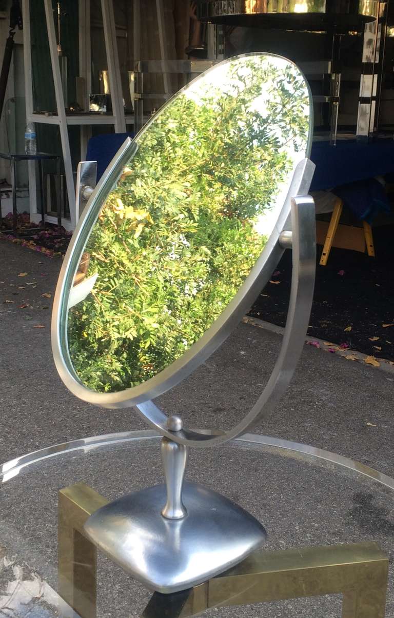 Charles Hollis Jones Vanity or Table Mirror with a Satin Metal Base For ...