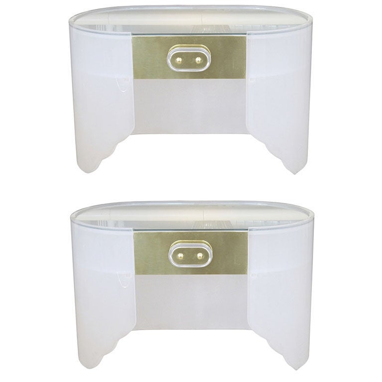 Frosted Lucite and Brass Nightstands by Walter Prosper at 1stDibs