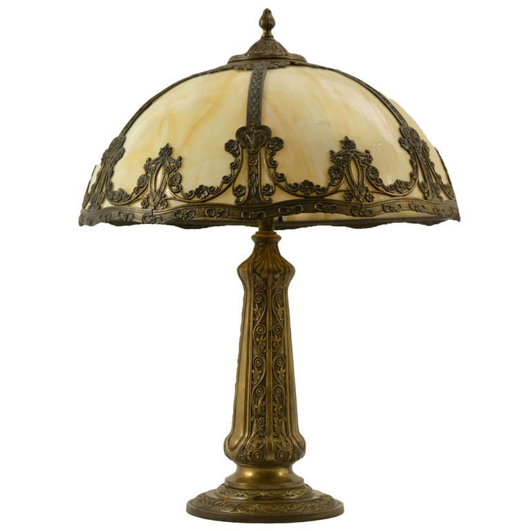 Bronze Slag Glass Lamp at 1stDibs