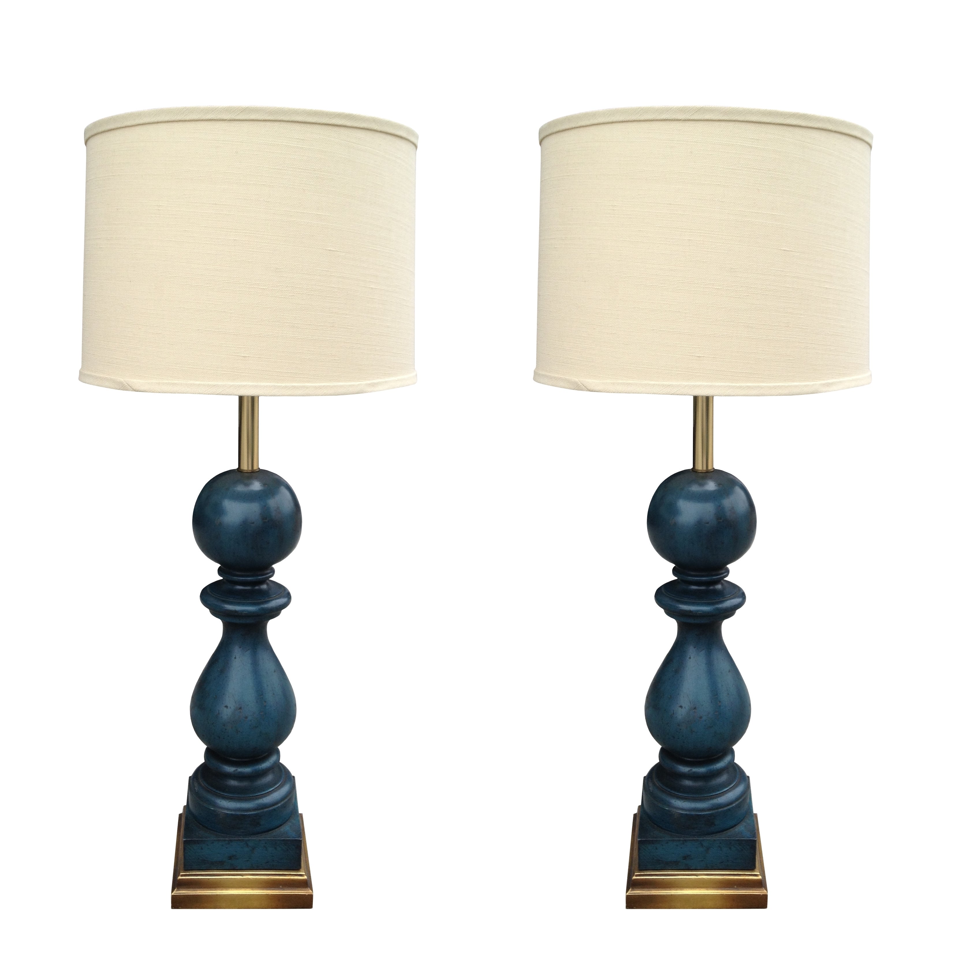 Pair of Monumental Blue Wooden Lamps with Gold Gilded Bases at 1stDibs ...