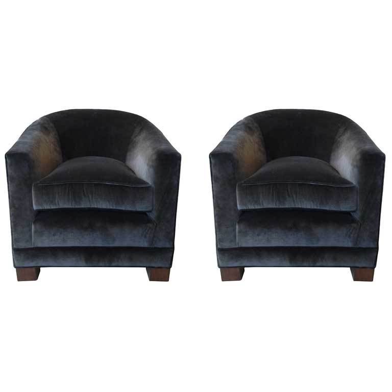 Pair of Deco Chairs in Beautiful Chocolate Brown Velvet at 1stDibs