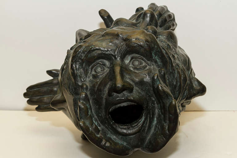 Unusual Patinated Bronze Figural Sculpture Depicting Various Facial ...