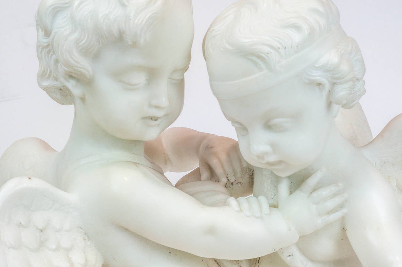 Italian White Marble Group of Two Cherubs Depicting Broken Heart at ...