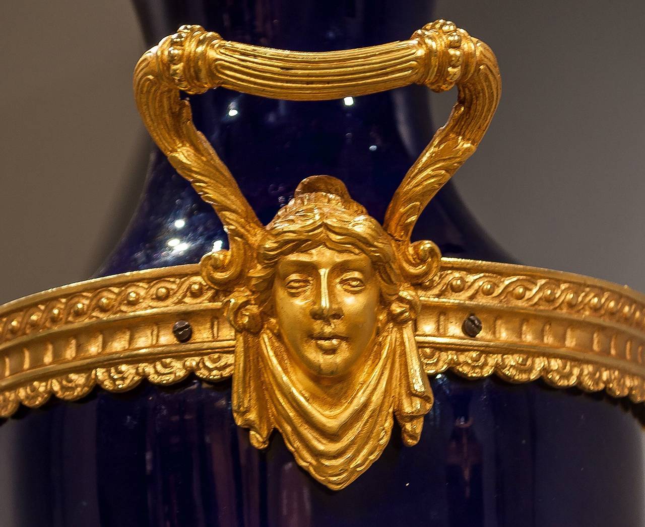 Three-Piece Cobalt Blue Porcelain and Bronze Vase and Centerpiece Set ...