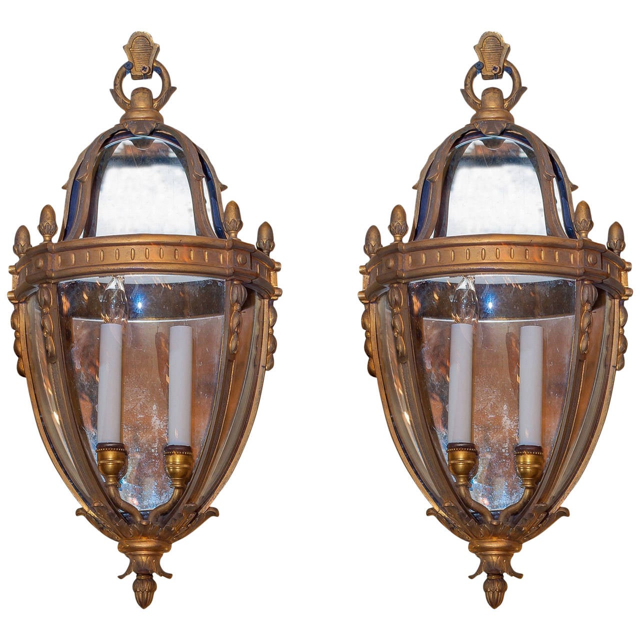 Unusual Pair of Lantern Form Bronze Wall Light Sconces For Sale at 1stdibs