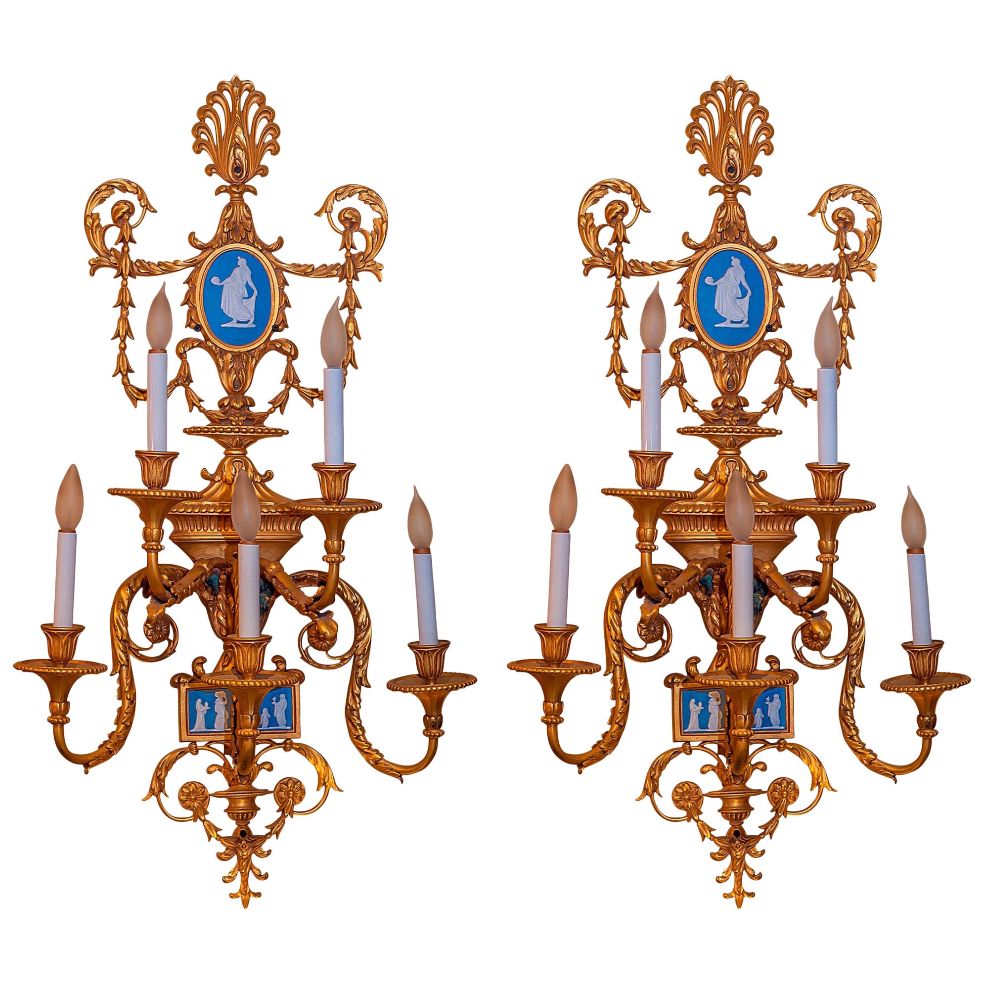 Pair of Louis XVI Style Gilt Bronze and Jasper Five-Light Wall Lights ...
