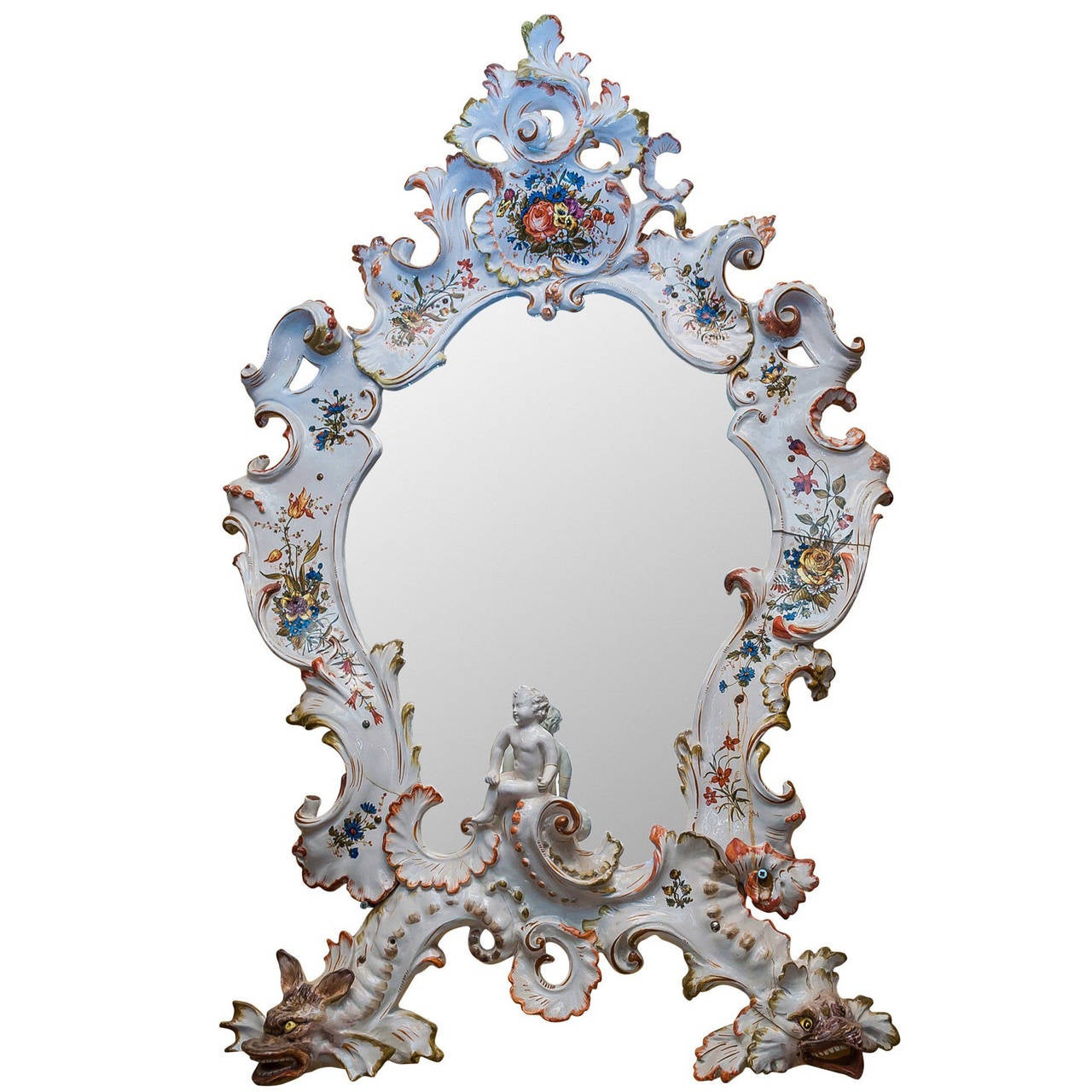 Venetian Floral Painted Porcelain Mirror For Sale at 1stdibs