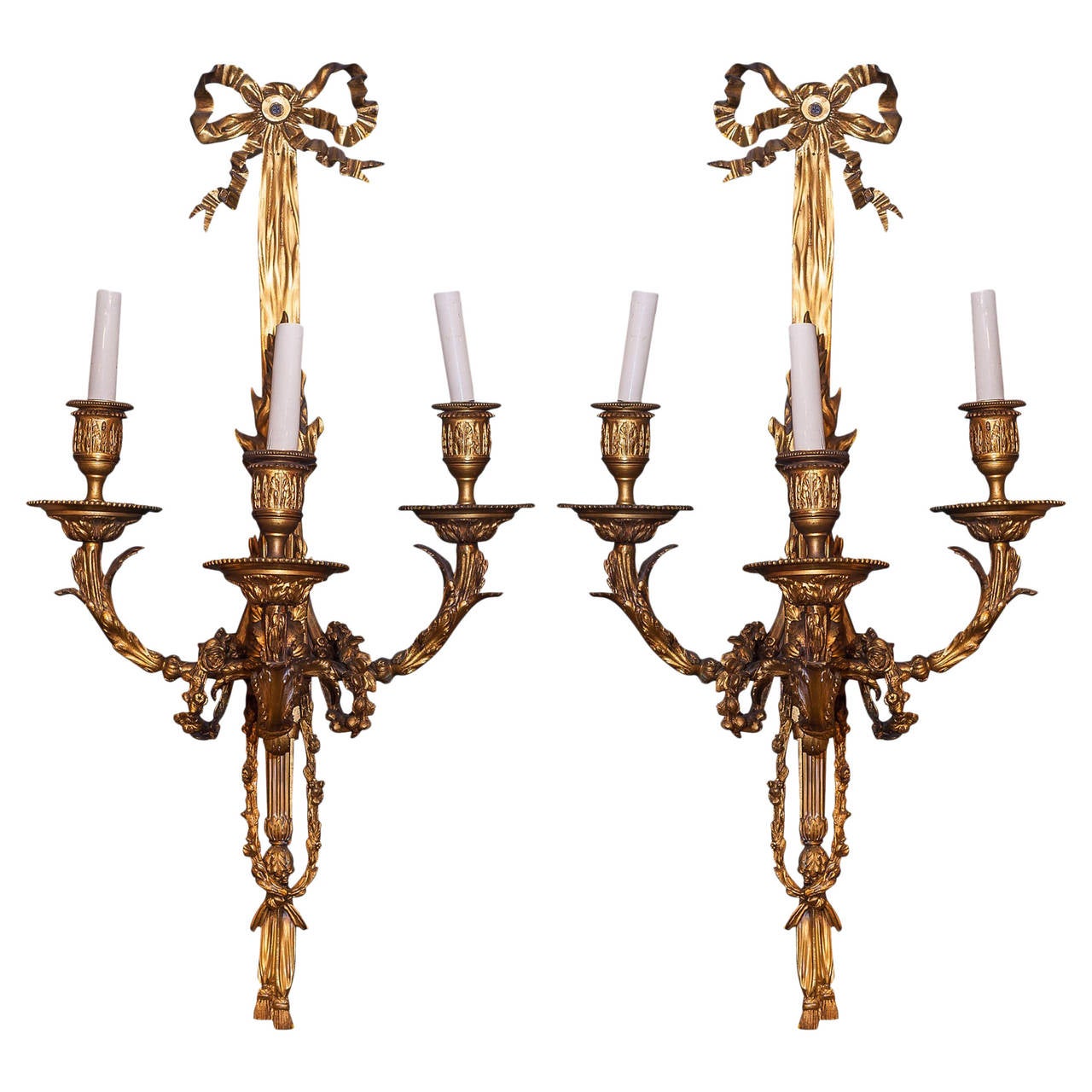 Fantastic Pair of Gilt Bronze Louis XVI Style Three-Arm Wall Light ...