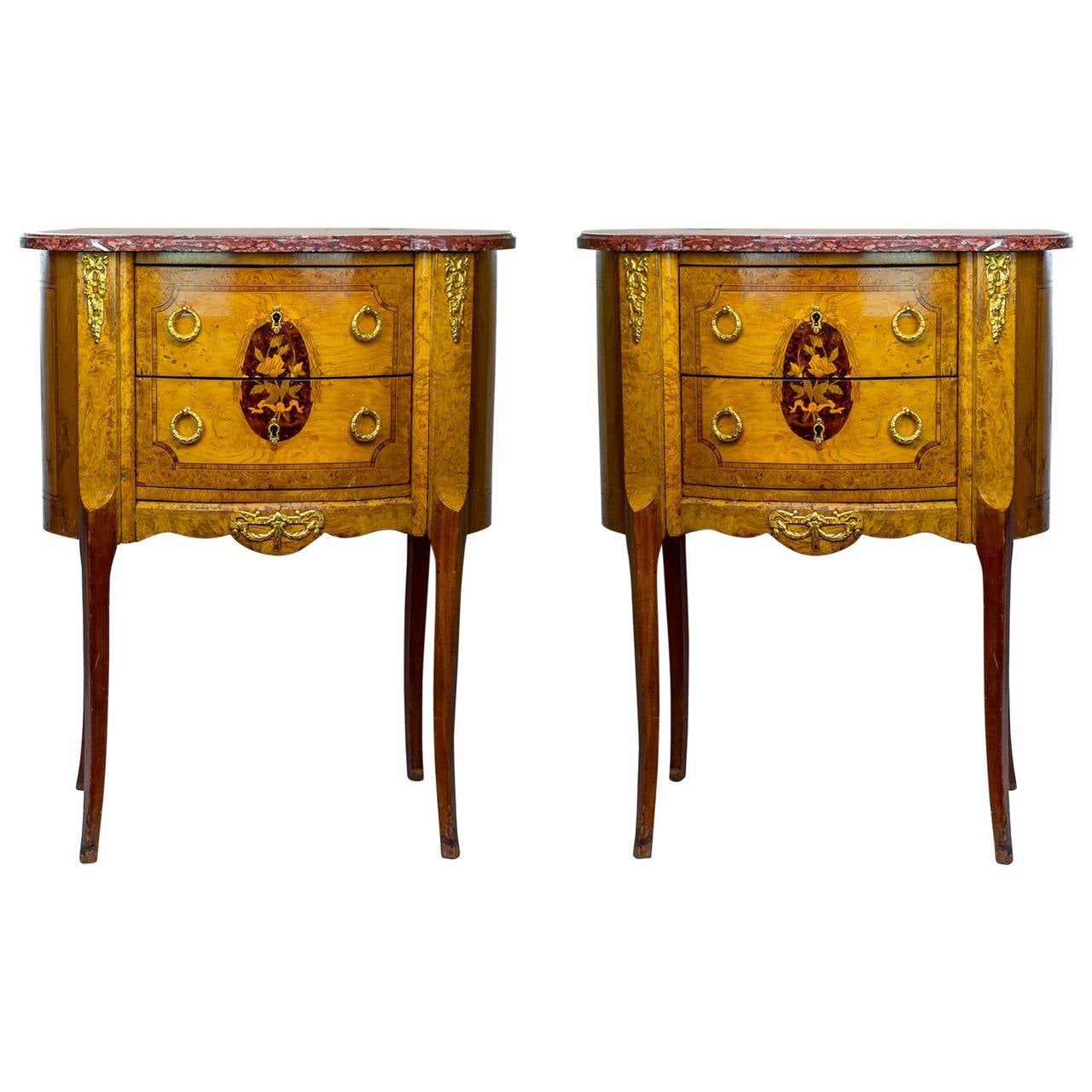 Pair of French Kidney Shaped Marble-Top Side Commode Tables at 1stDibs