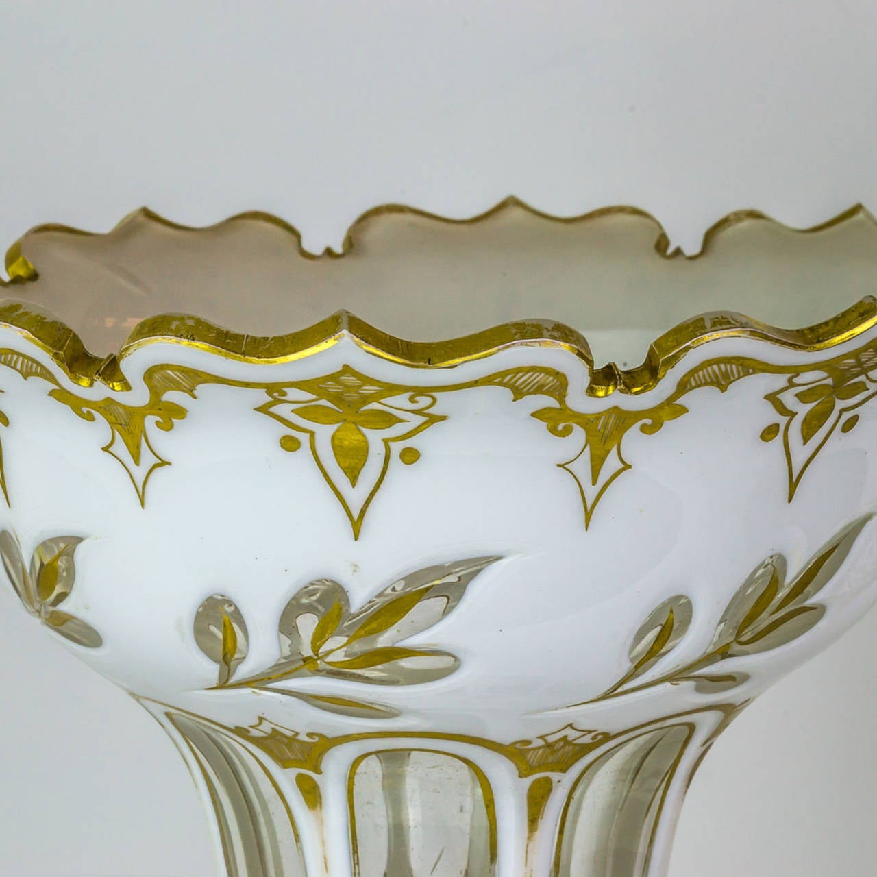 Pair of Bohemian White Tall Overlay Crystal Glass Vases at 1stDibs ...