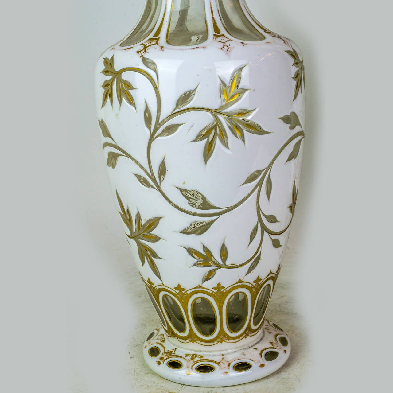 Pair of Bohemian White Tall Overlay Crystal Glass Vases at 1stDibs ...