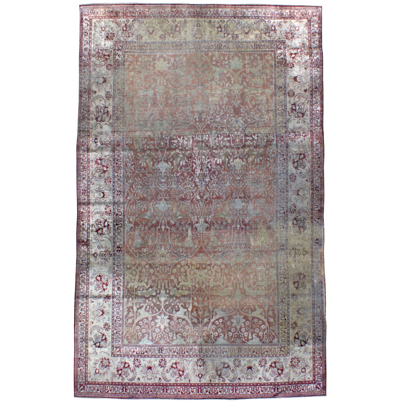 Antique Silk Kashan Rug For Sale at 1stDibs