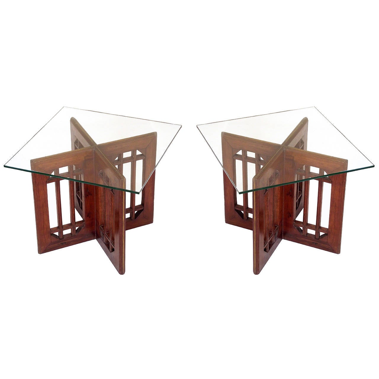 Pair of Vintage X-Base Side Tables in Wood with Brass Trim Detail ...