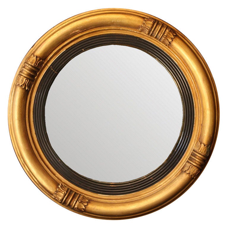 English Gilt and Ebony Convex Mirror at 1stDibs