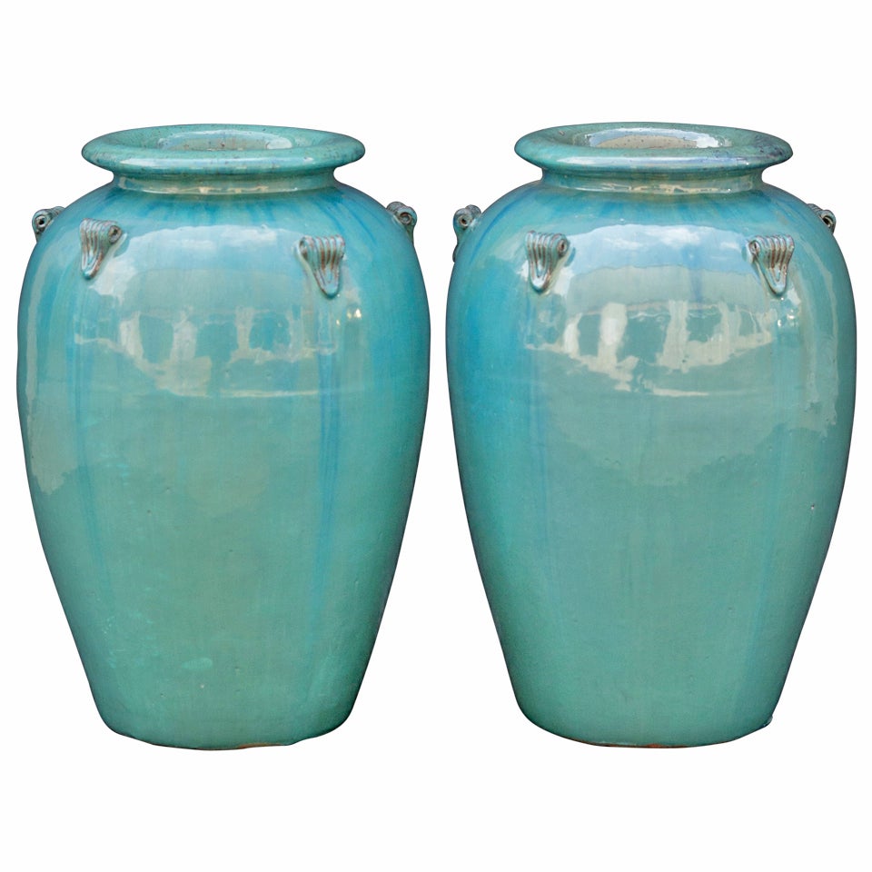 Pair of Large Blue-Glazed Jars (Priced Individually) at 1stDibs