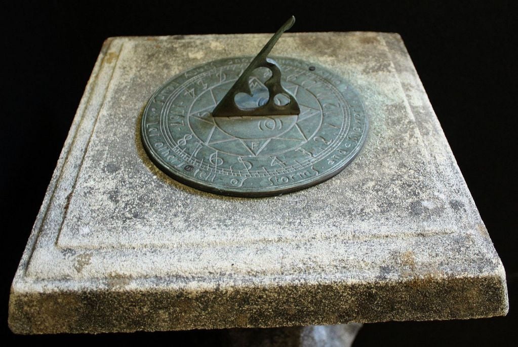 English Sundial of Composition Stone with Bronze Dial at 1stDibs