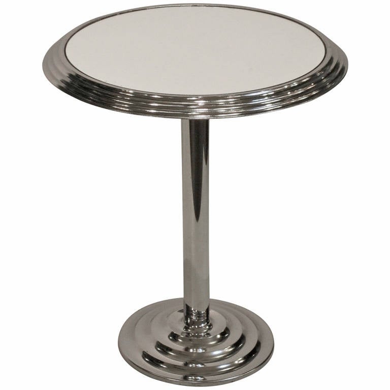 Art Deco Round Table of Chrome and Mirrored Glass at 1stDibs
