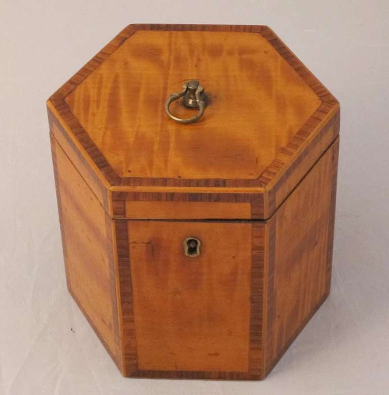 English Hexagonal Tea Caddy of Satinwood, circa 1790 For Sale at 1stDibs