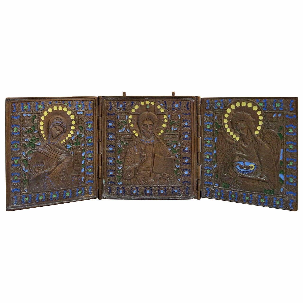Russian Icon Triptych of Enameled Bronze at 1stdibs