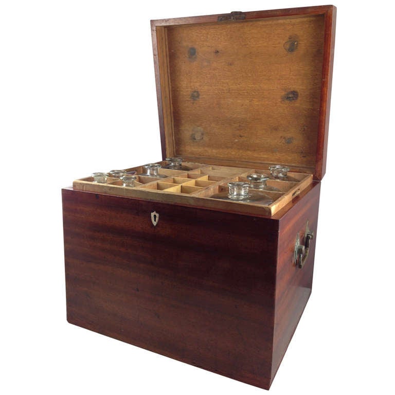 Apotheke Box in Wood with Glass Bottles For Sale at 1stDibs