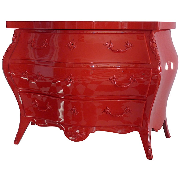 Red Lacquered Chest of Drawers at 1stDibs