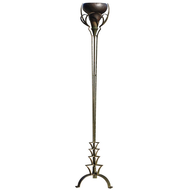 Liberty and Company Forged Iron and Hammered Copper Torchiere For Sale ...