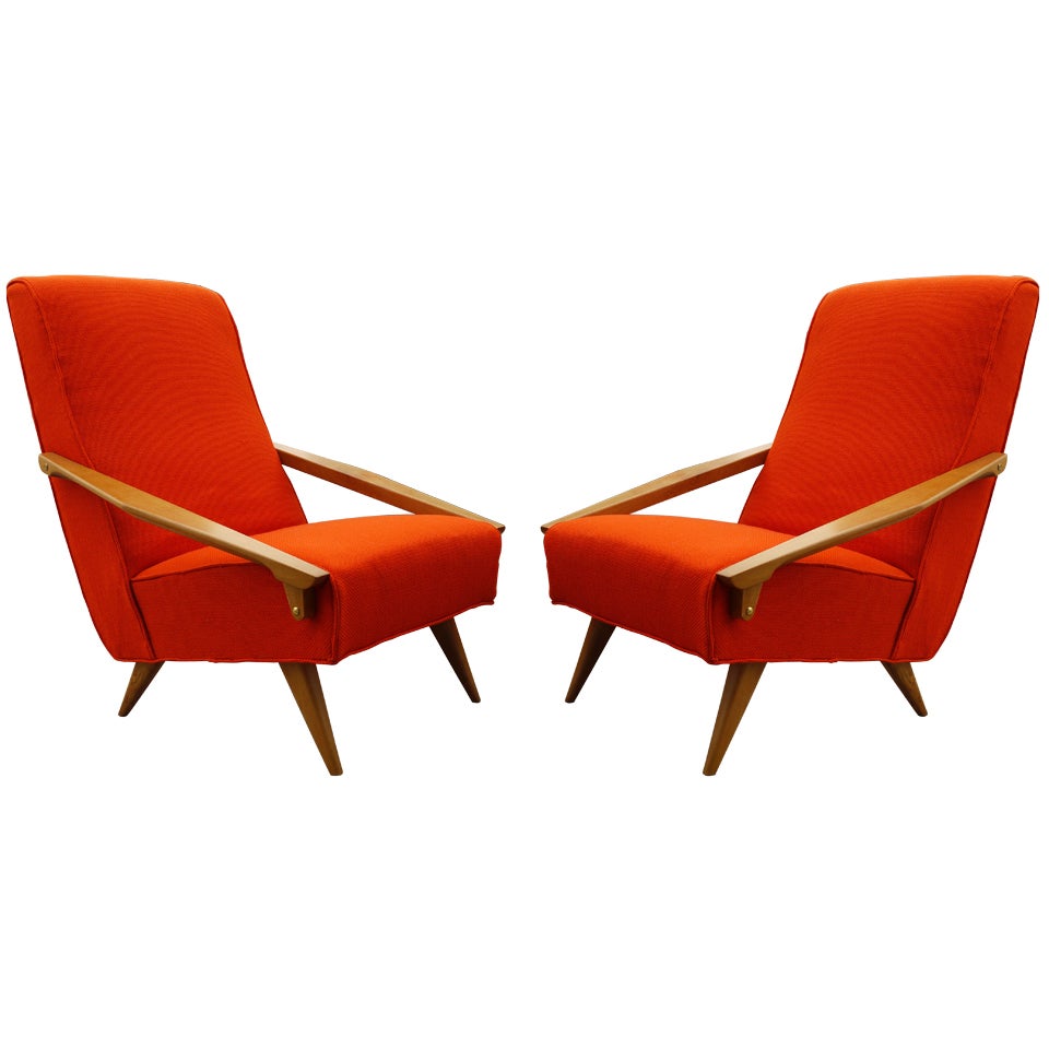 Pair of Arm Chairs attributed to Ponti at 1stDibs