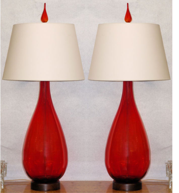 Large Pair of Ruby Red Blenko Lamps at 1stDibs
