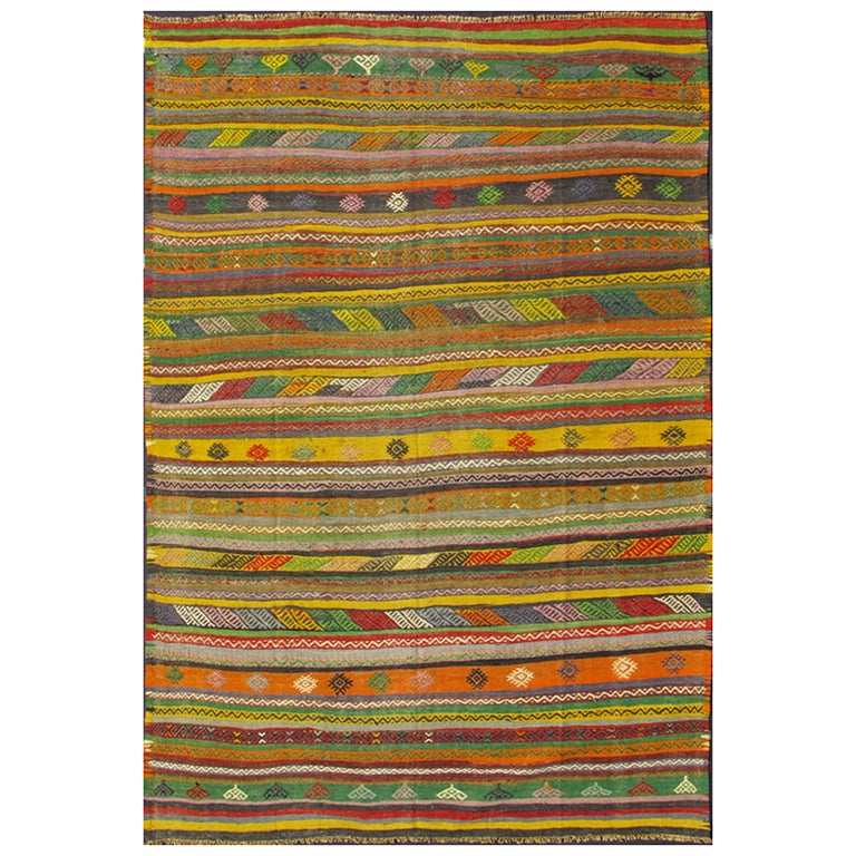 Vintage Turkish Kilim Rug with Colorful Stripe and Diamond Motif ...