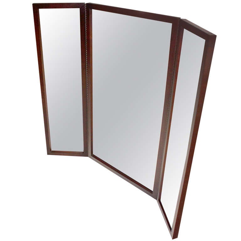Mid-Century Modern Trifold Mirror in Heavy Solid Walnut at 1stDibs ...