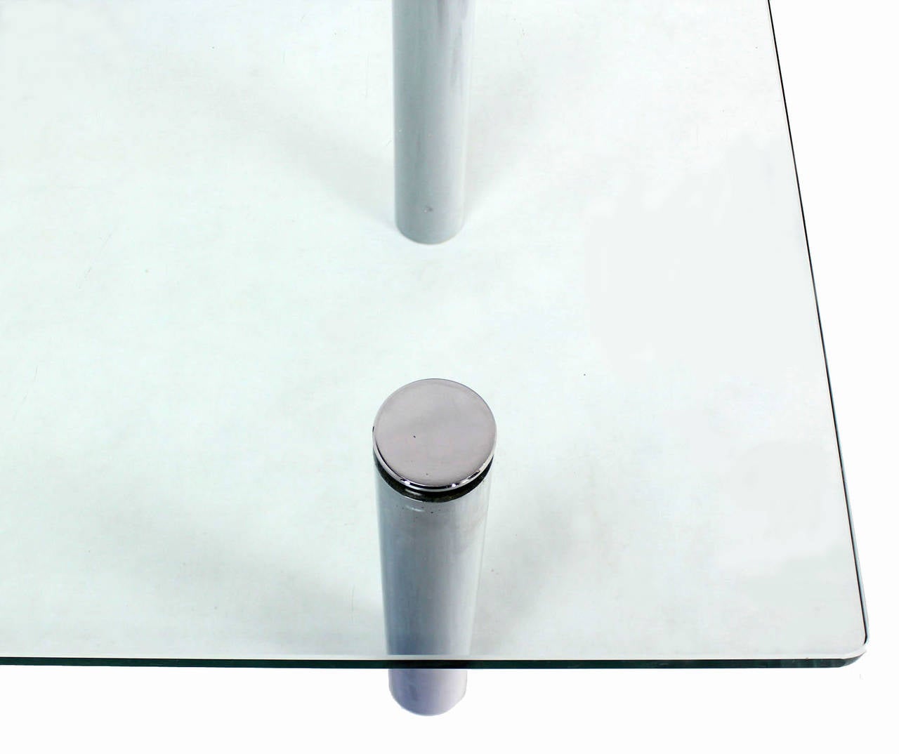 Mid Century Modern Chrome Cylinder Legs Glass Rectangular Coffee Table ...
