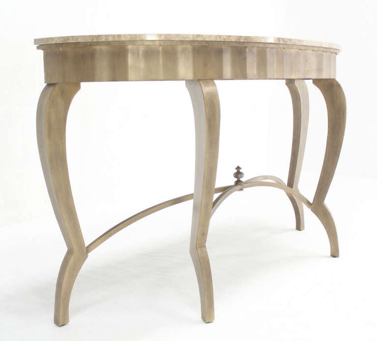Ovesize Art Deco Silver Leaf with Marble-Top Demilune Console Table For ...