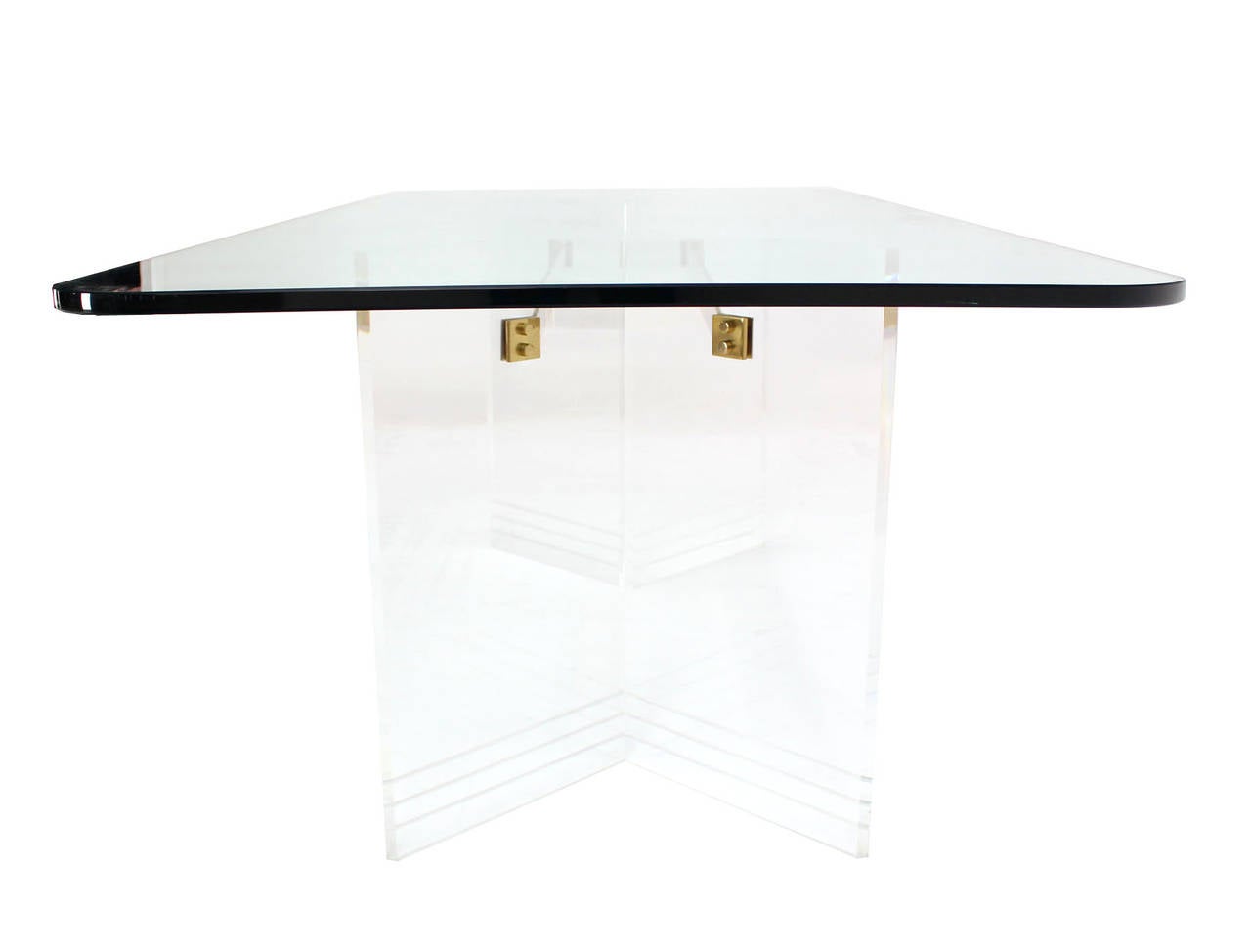 Brass and Lucite Base Thick Glass-Top Dining Table at 1stDibs | glass ...