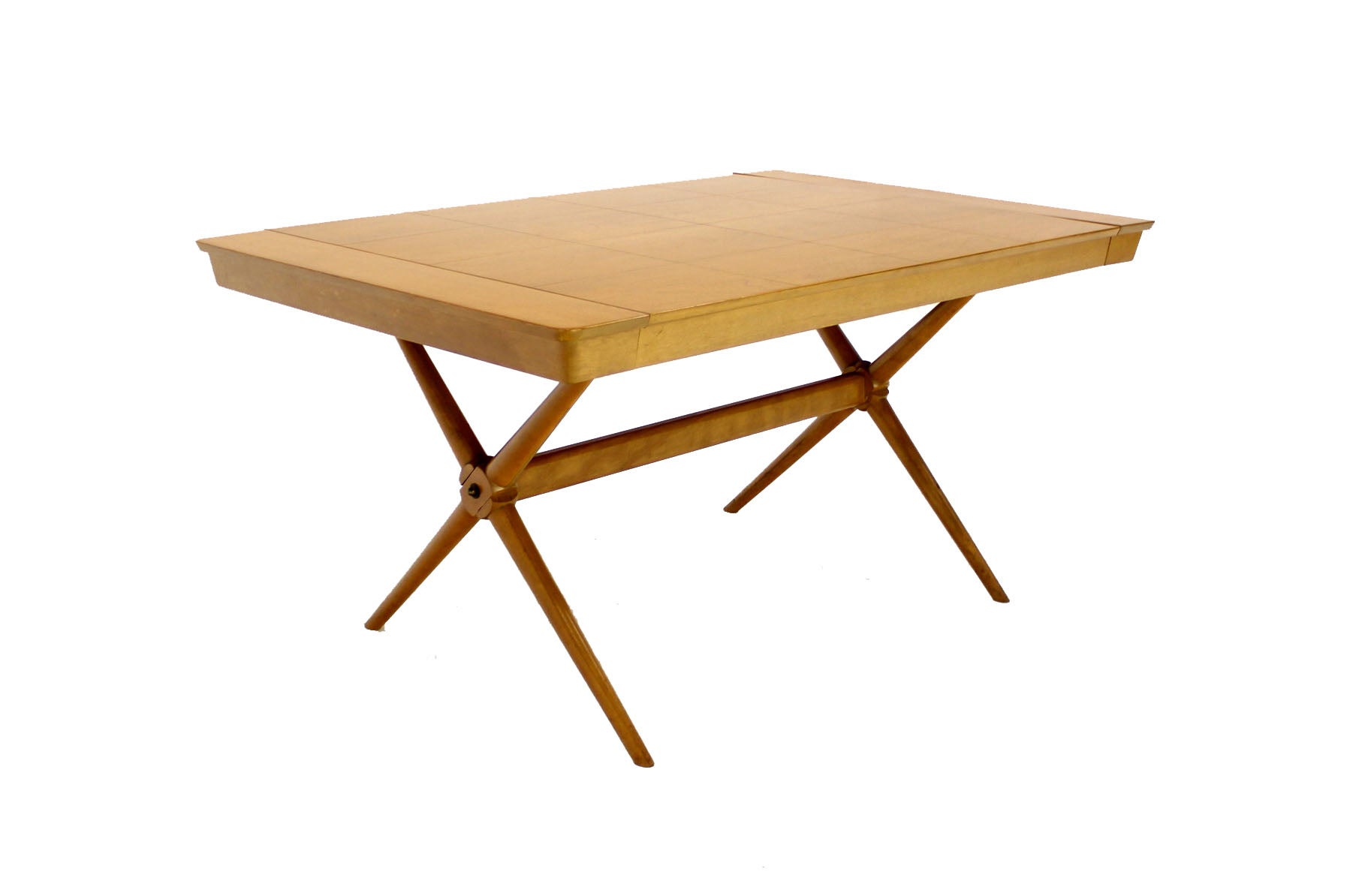 Mid Century Modern Birch X base Dining Table w/ 2 Ext. Leaves at 1stDibs