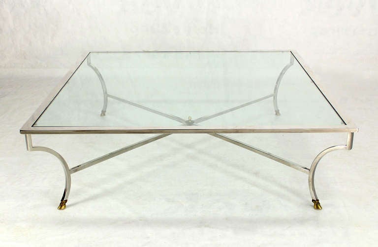 Oversized 54" Square Chrome and Brass Hoof Mid Century Modern Coffee ...