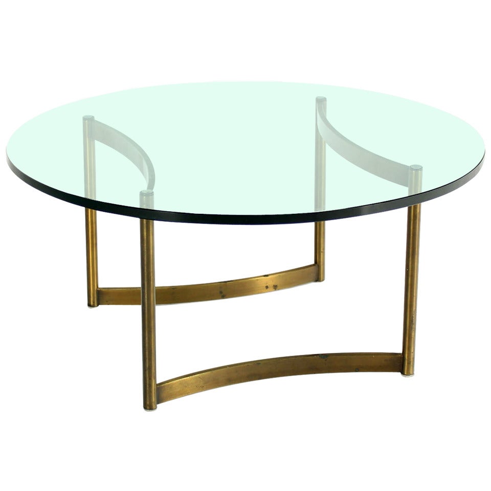 Brass and Round Glass Base Coffee Table by Mastercraft Mid Century ...