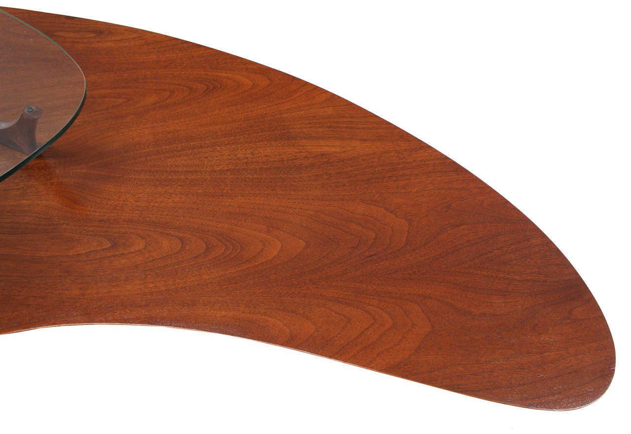 Organic Shape Walnut and Glass Coffee Table at 1stDibs