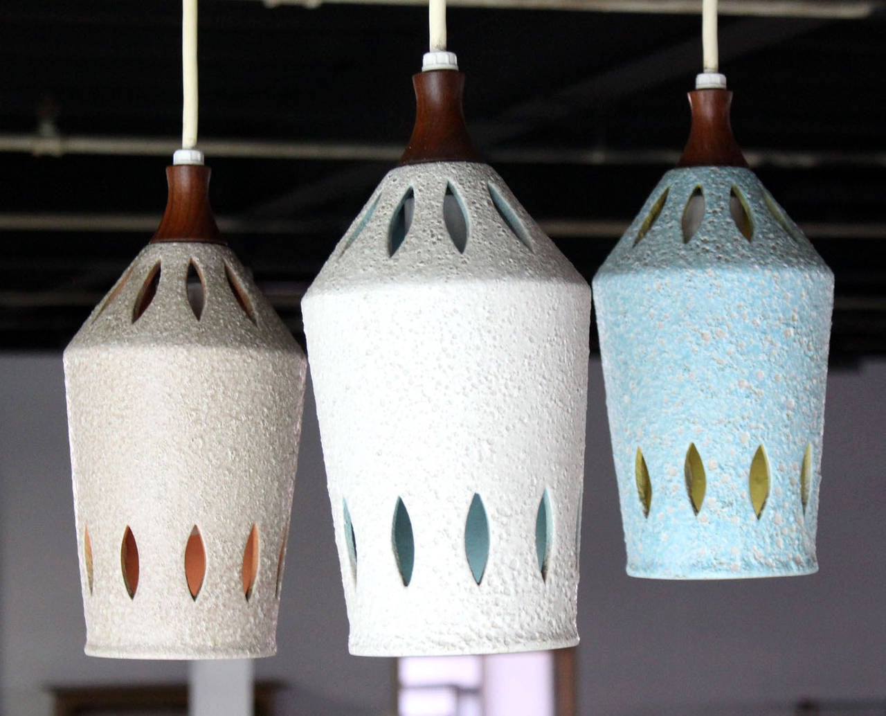 Triple Colored Pottery Ceramic Shades Pendant Light For Sale at 1stDibs ...