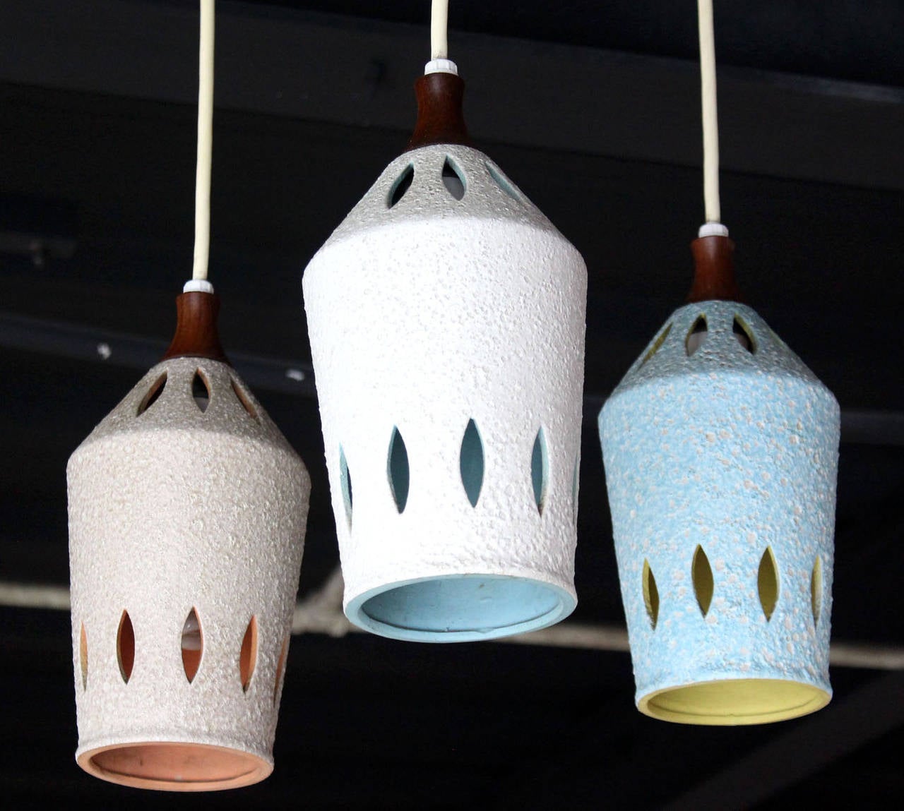Triple Colored Pottery Ceramic Shades Pendant Light For Sale at 1stDibs ...