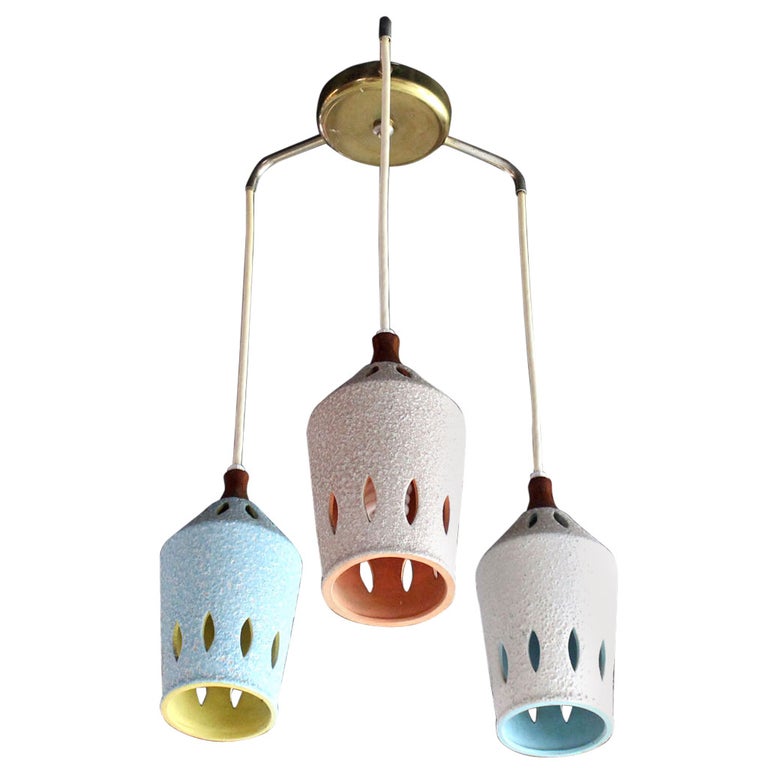 Triple Colored Pottery Ceramic Shades Pendant Light For Sale at 1stDibs ...