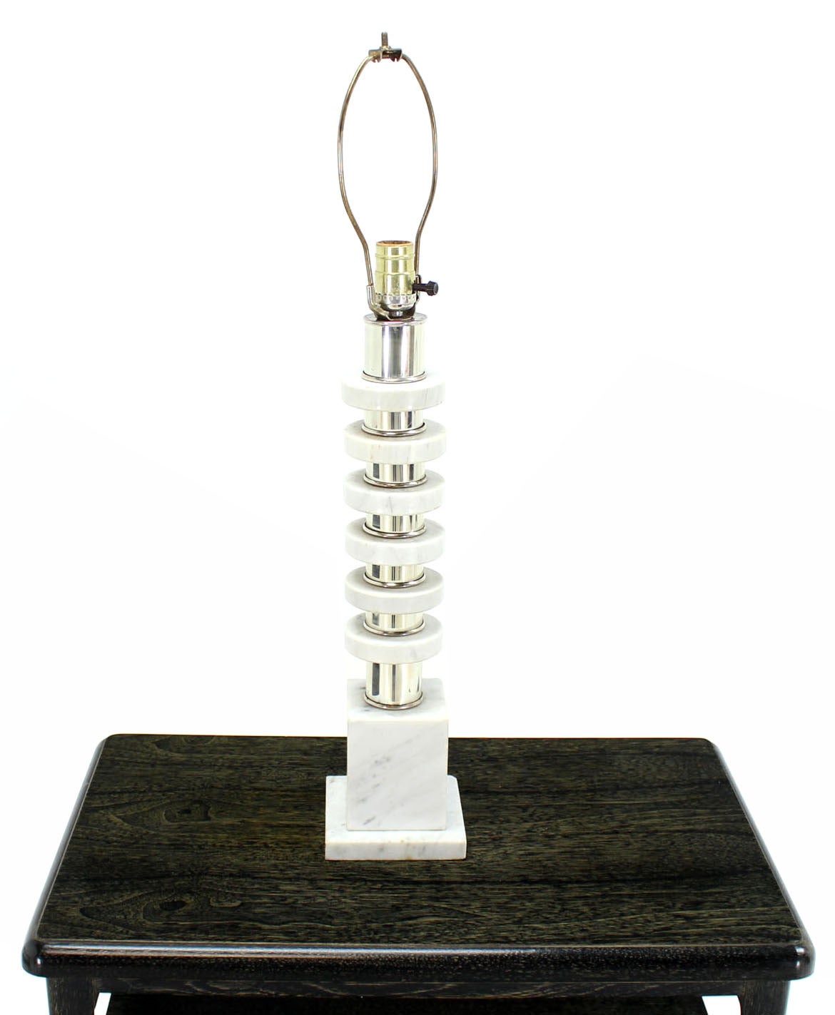 Marble and Chrome Circular Table Lamp with Square Base at 1stDibs